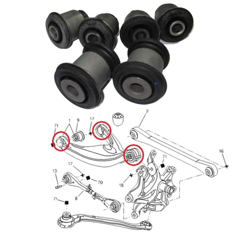 Silentblocks para 2 brazos superiores traseros, Citroen C6, Peugeot 407 ...